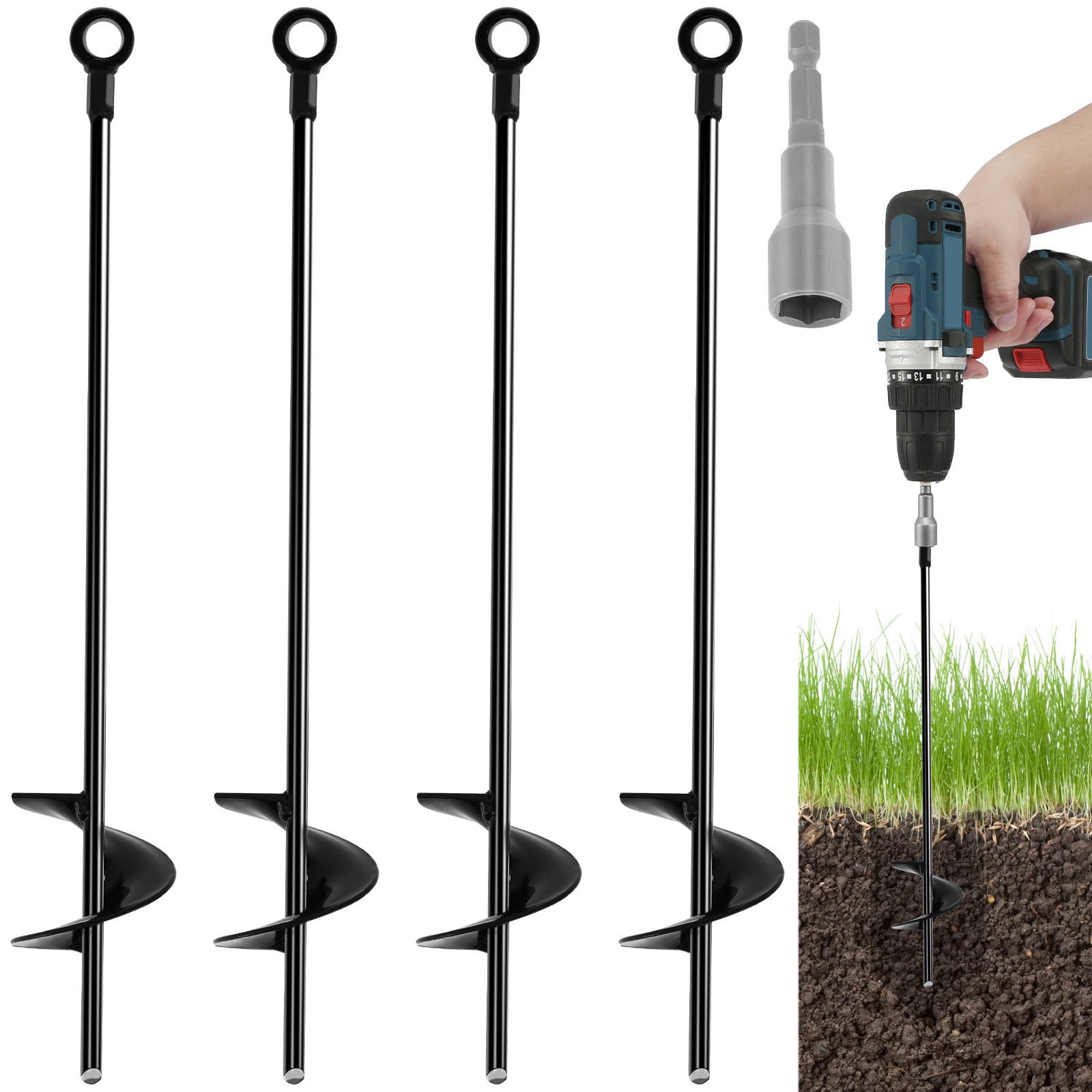 Adifare 4Pcs Ground Anchors 18in Spiral Earth Anchors Kit Heavy Duty ...