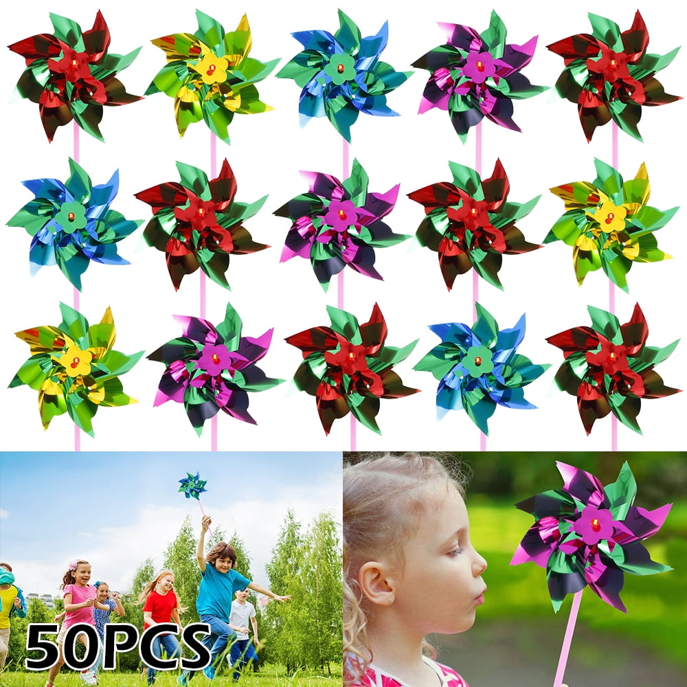Adifare 50 Pcs Plastic Pinwheel,Colorful Windmill Party DIY Pinwheels Set For Kids Toy Garden ...