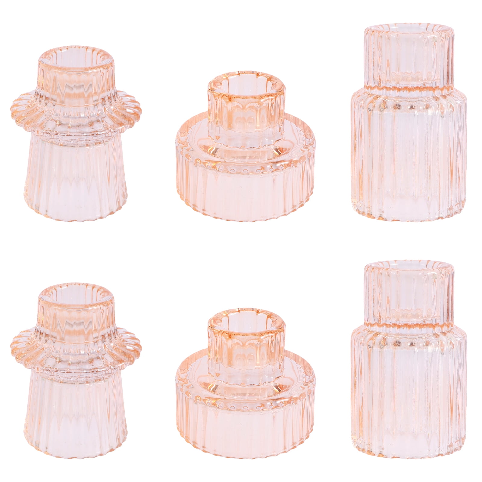 Adifare 6 Pcs Glass Candlestick Holders Vertical Striped Tealight ...