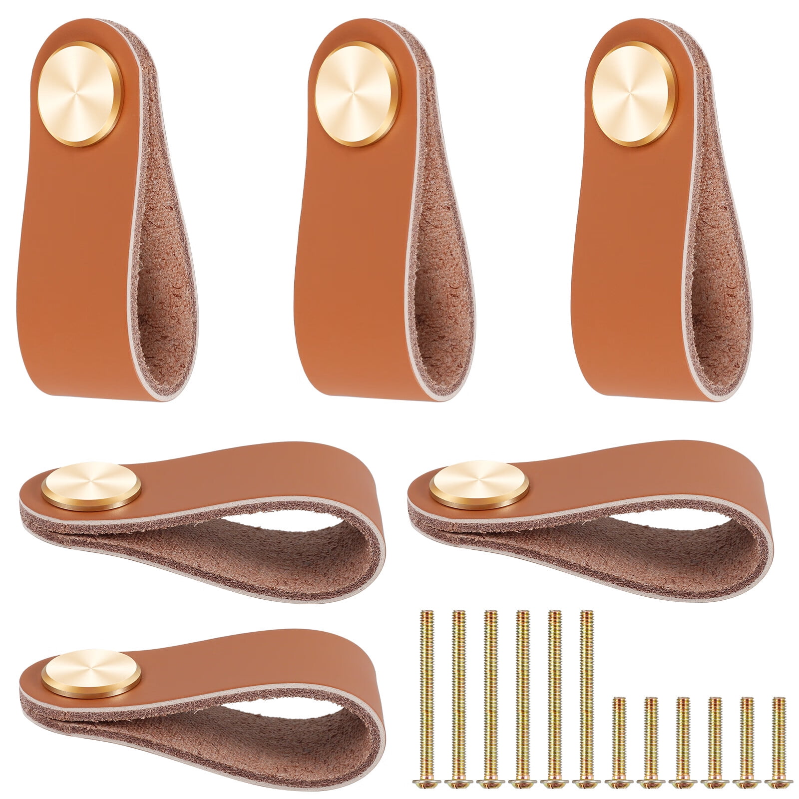 Adifare 6Pcs Leather Drawer Pulls Thickened Cow Leather Cabinet Handles ...