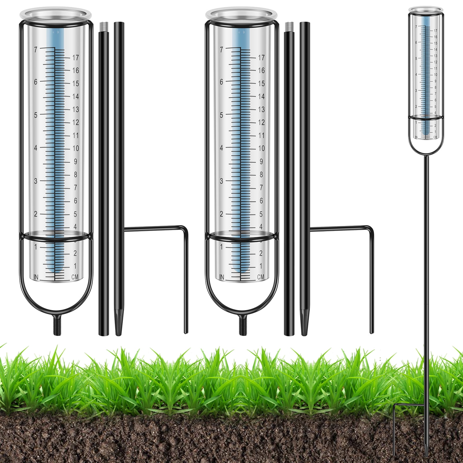 Adifare 7inch Rain Gauge Outdoor Rain Gauge with Metal Tube Holder and ...