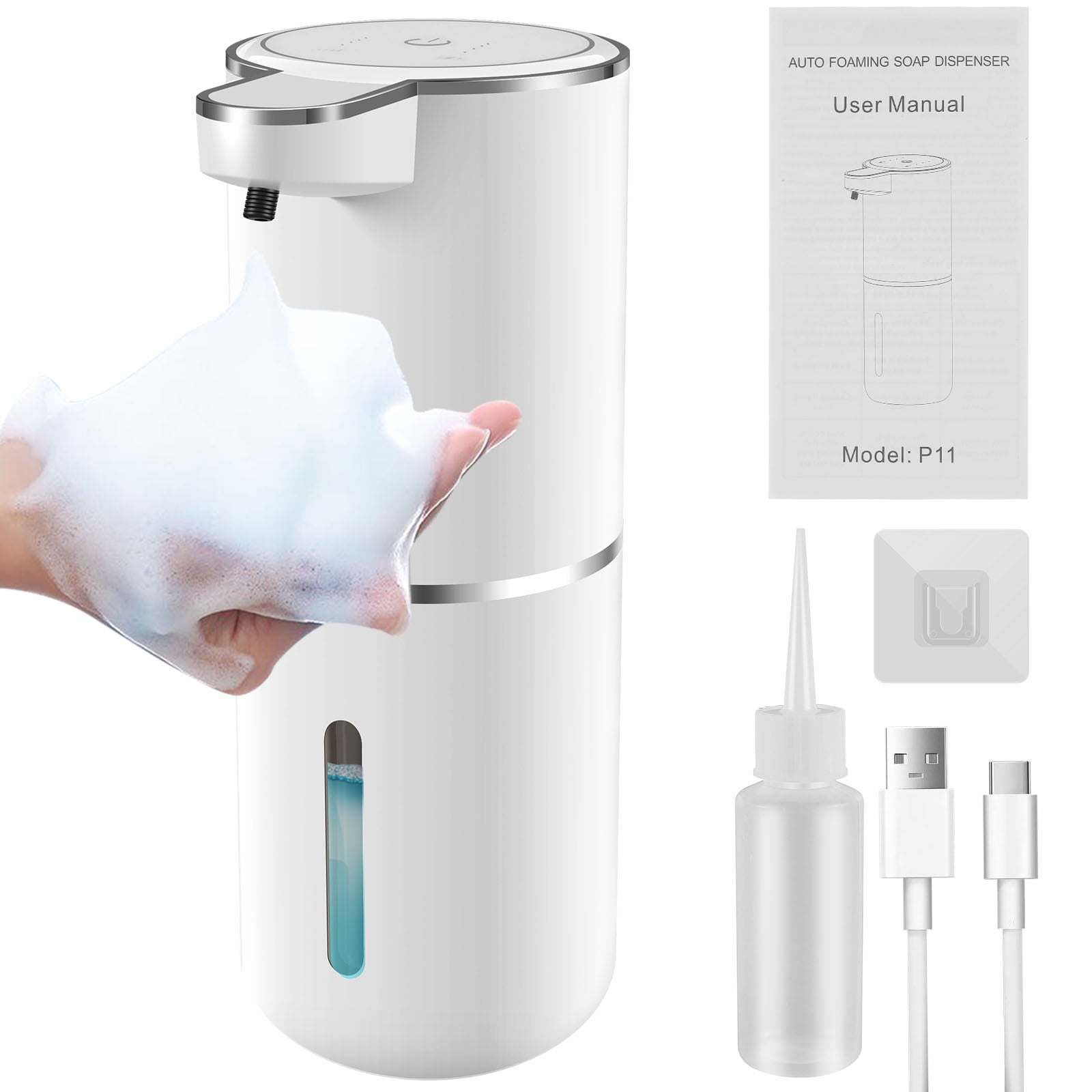 Adifare Automatic Soap Dispenser 500mAh Rechargeable Touchless Soap Dispenser 380ML 4 Levels ...