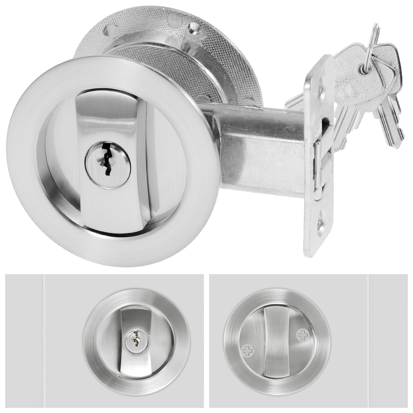 Adifare Bed/Bath Pocket Door Lock,Pull Round Privacy Door Lock with Key ...
