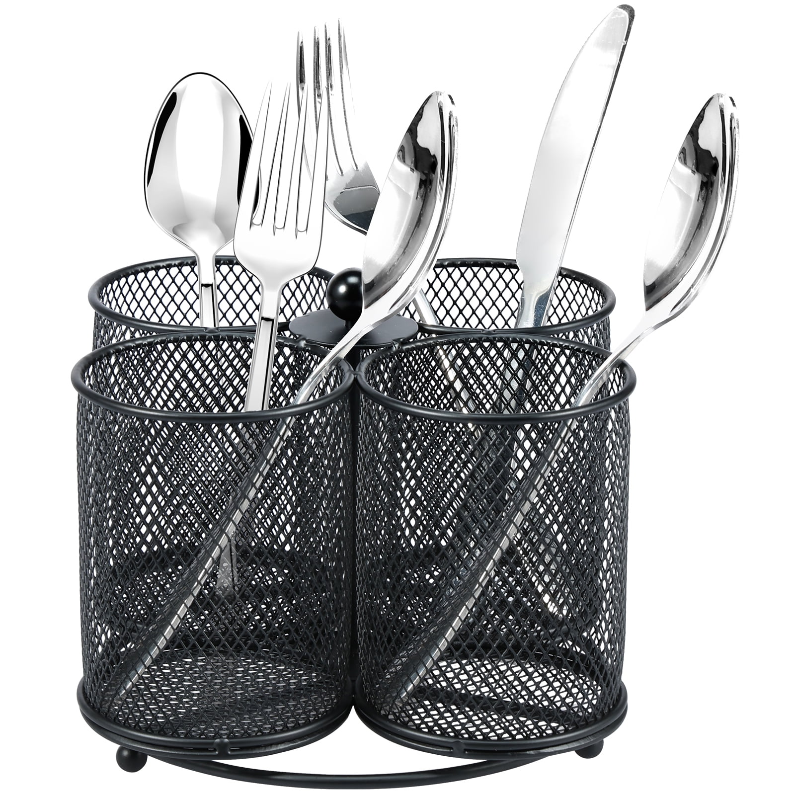 Adifare Metal Utensil Caddy 360° Rotating Utensil Caddy 4 Compartment ...