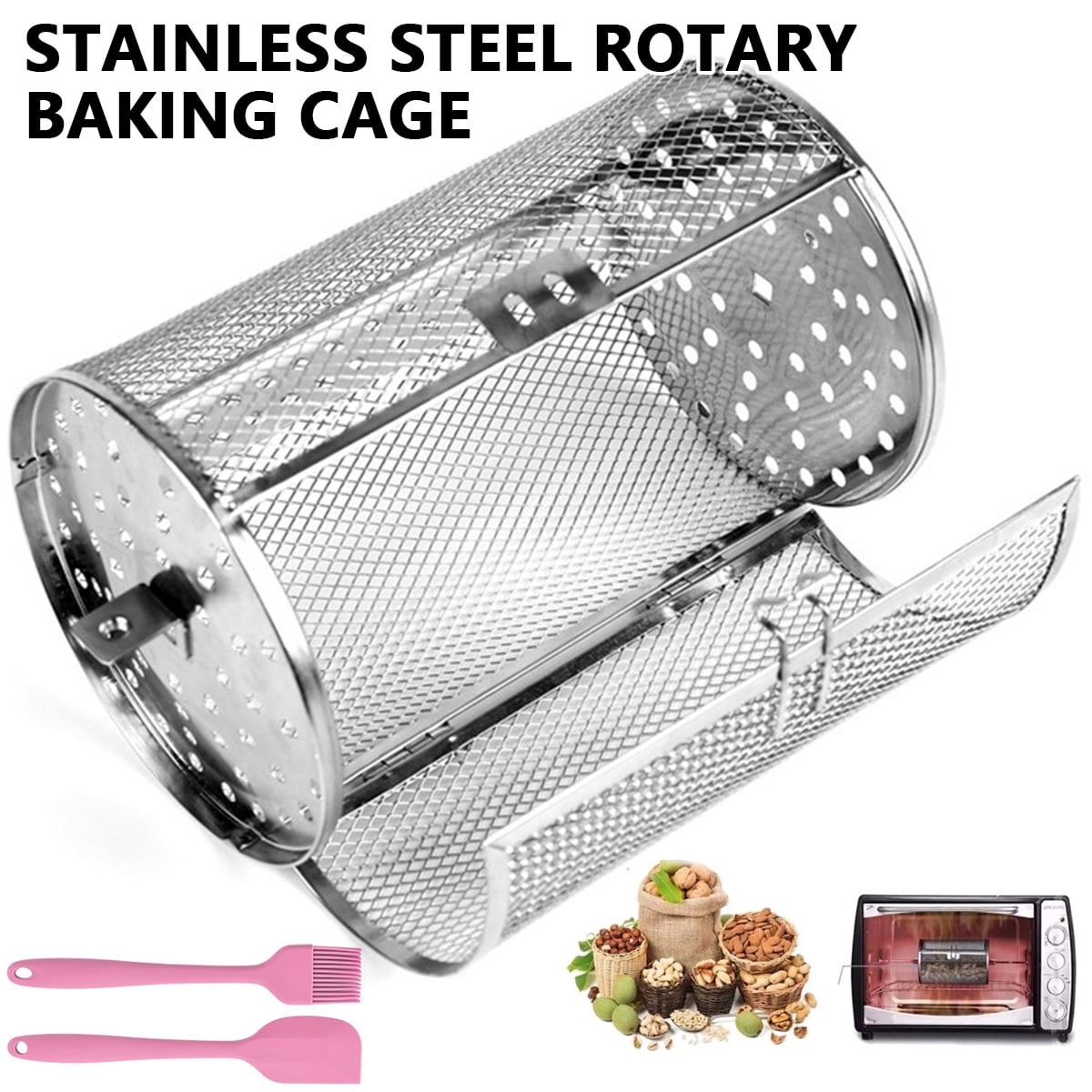 Adifare Rotisserie Basket,12×18cm 360° Rotary Stainless Steel ...