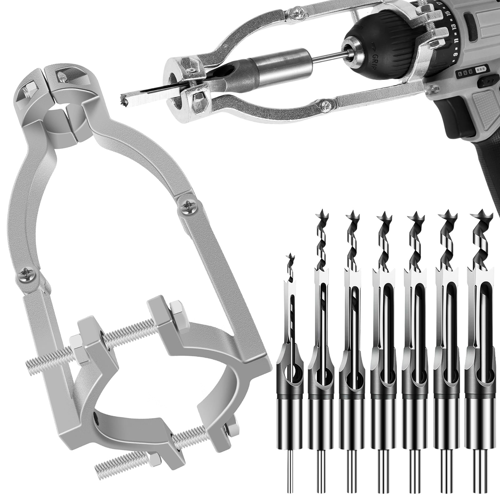 Adifare Square Hole Drill Bit Adapter with 7 Drill Bits Carbon Steel ...