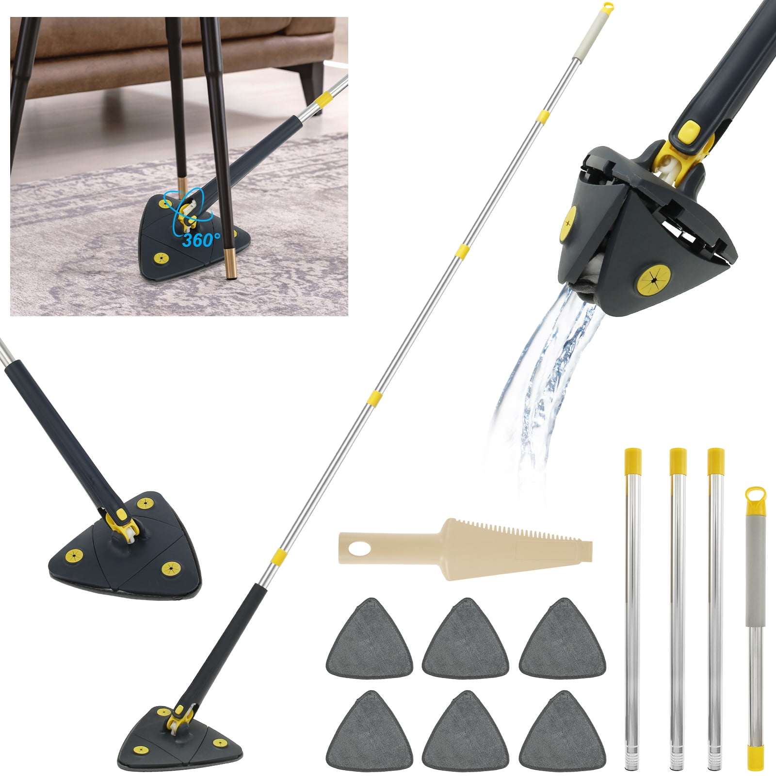 Adifare Wall Cleaner Mop with Long Handle 360° Rotatable Wall Cleaning ...