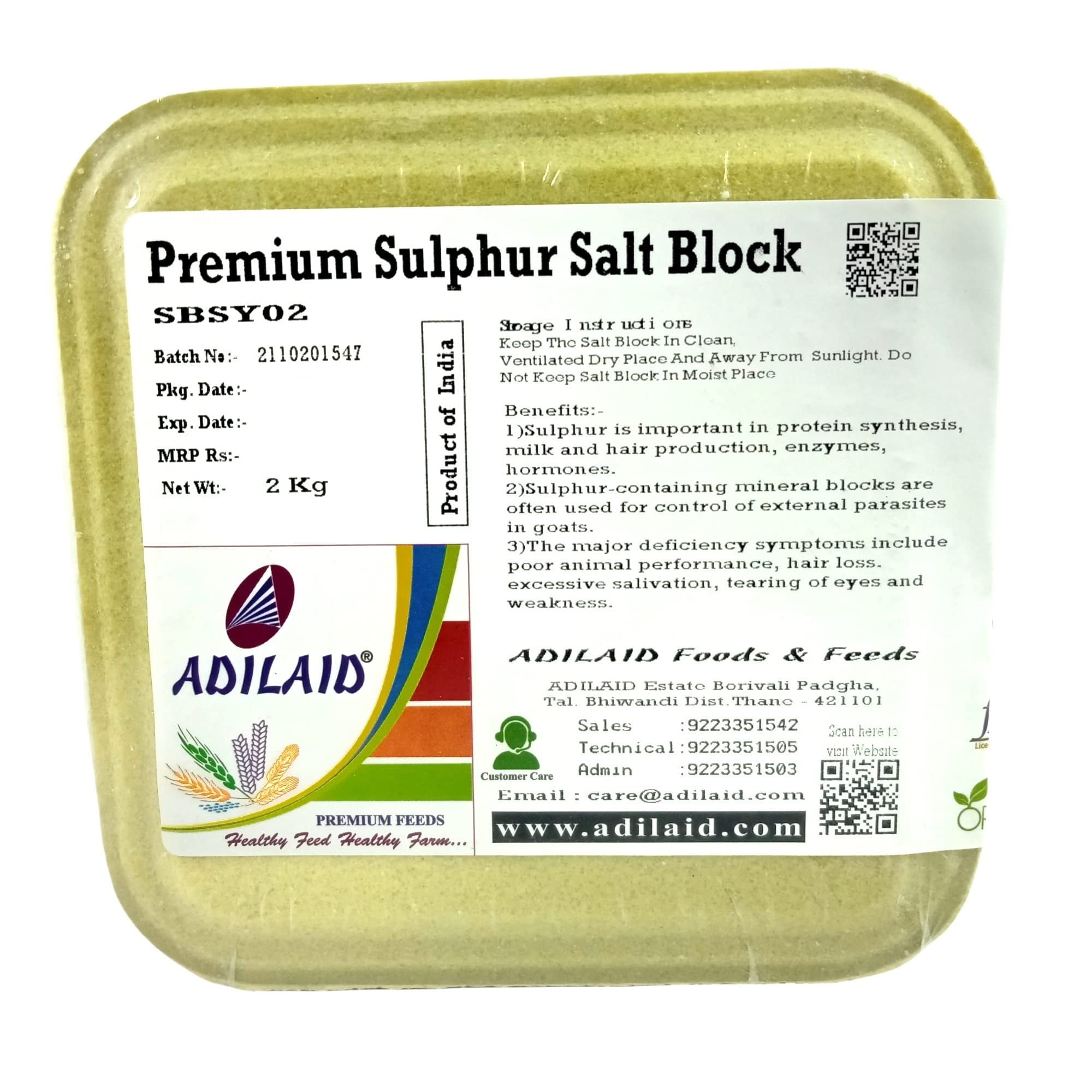 Adilaid Premium Sulphur Salt Block (2Kg) for Animals - Walmart.com