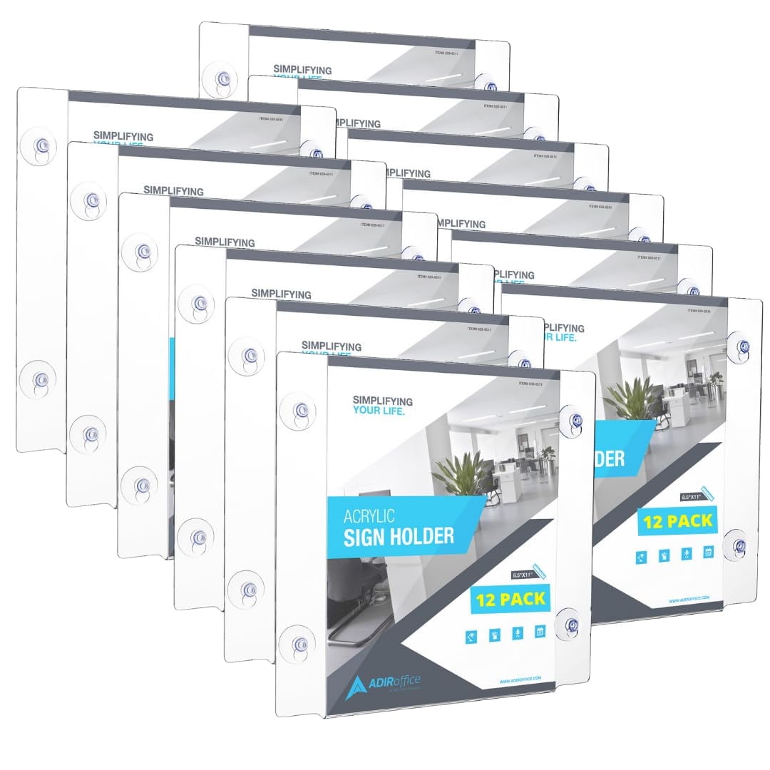 Adir Acrylic Sign Holder – Window Sign Holder with Suction Cups for ...