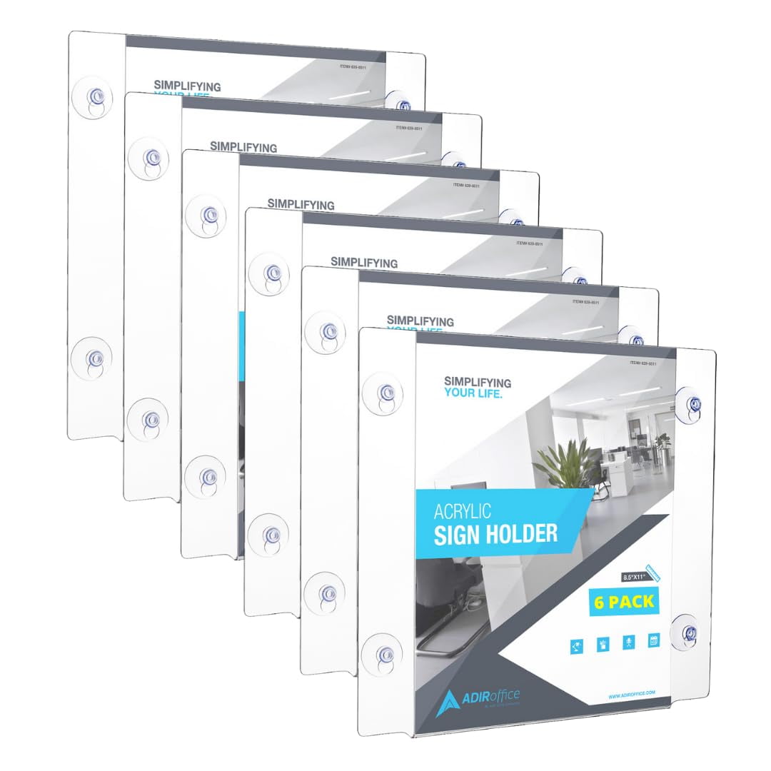 Adir Acrylic Sign Holder – Window Sign Holder with Suction Cups for ...