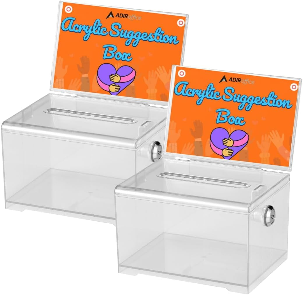 Adir Donation Box with Lock (2 Pack) - Acrylic Suggestion Box with Slot ...