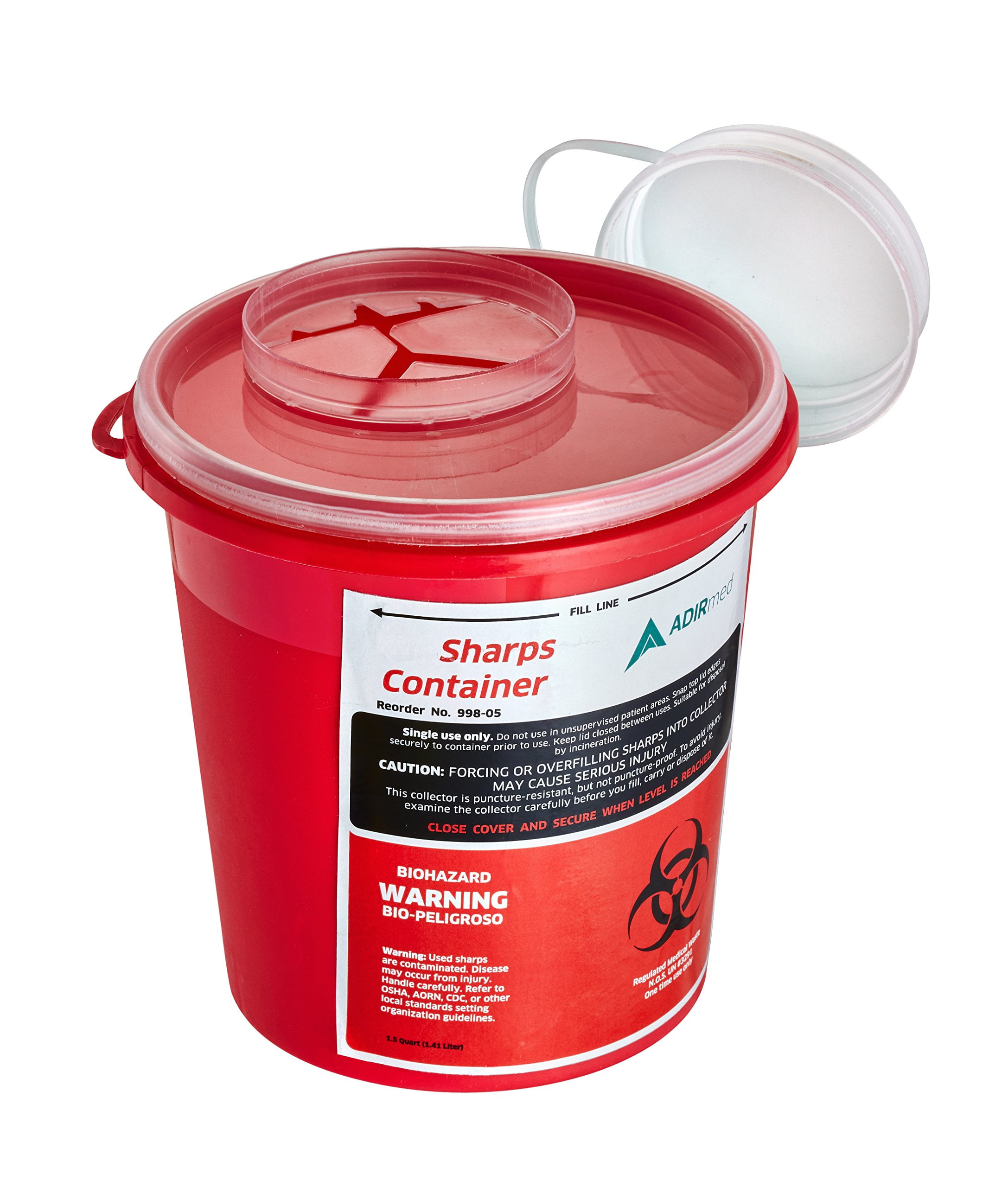 AdirMed Sharps Disposal Container with Flip Open Lid - Biohazard and ...