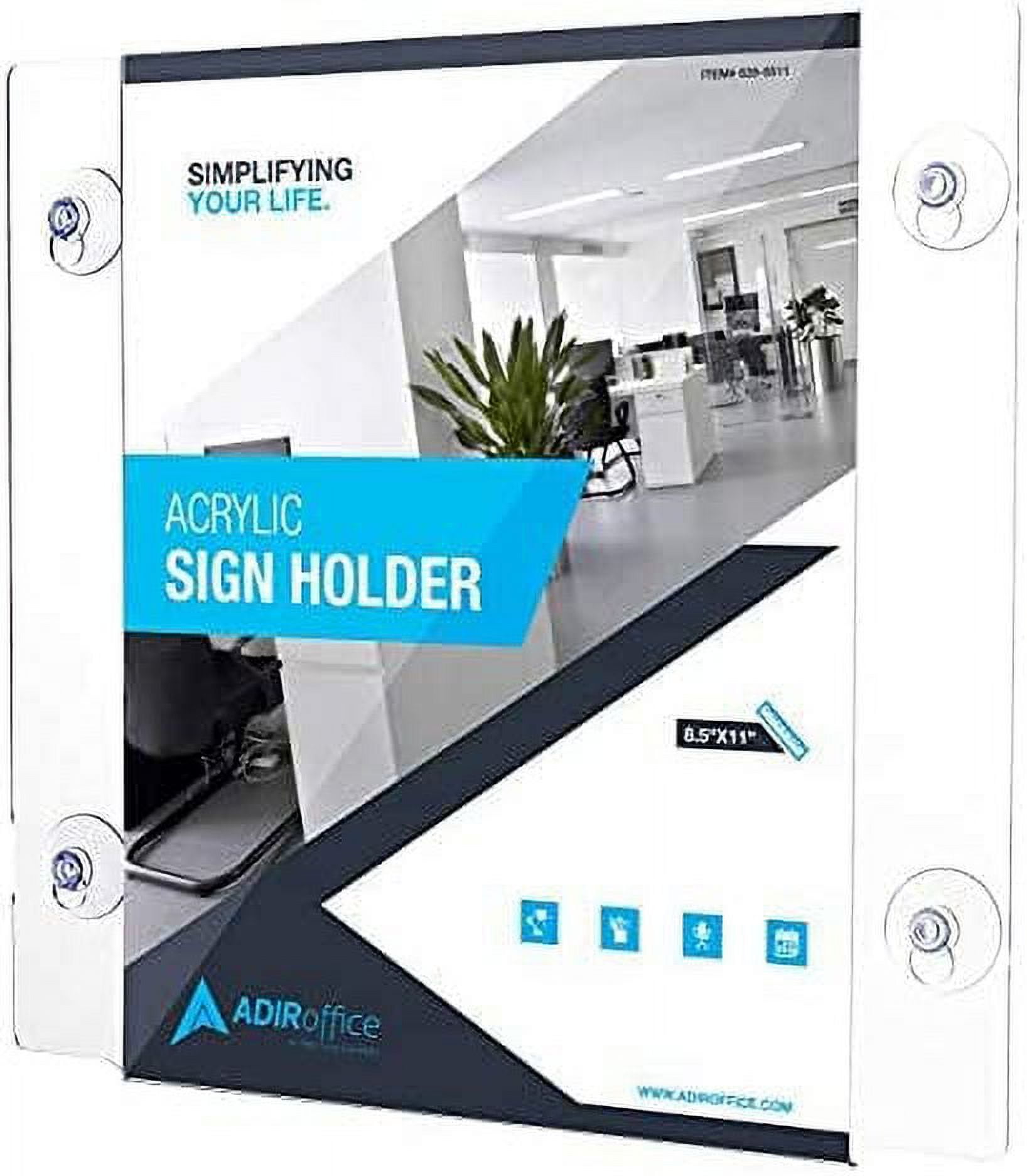 AdirOffice Clear Acrylic Sign Holder with Suction Cups Office Sign ...