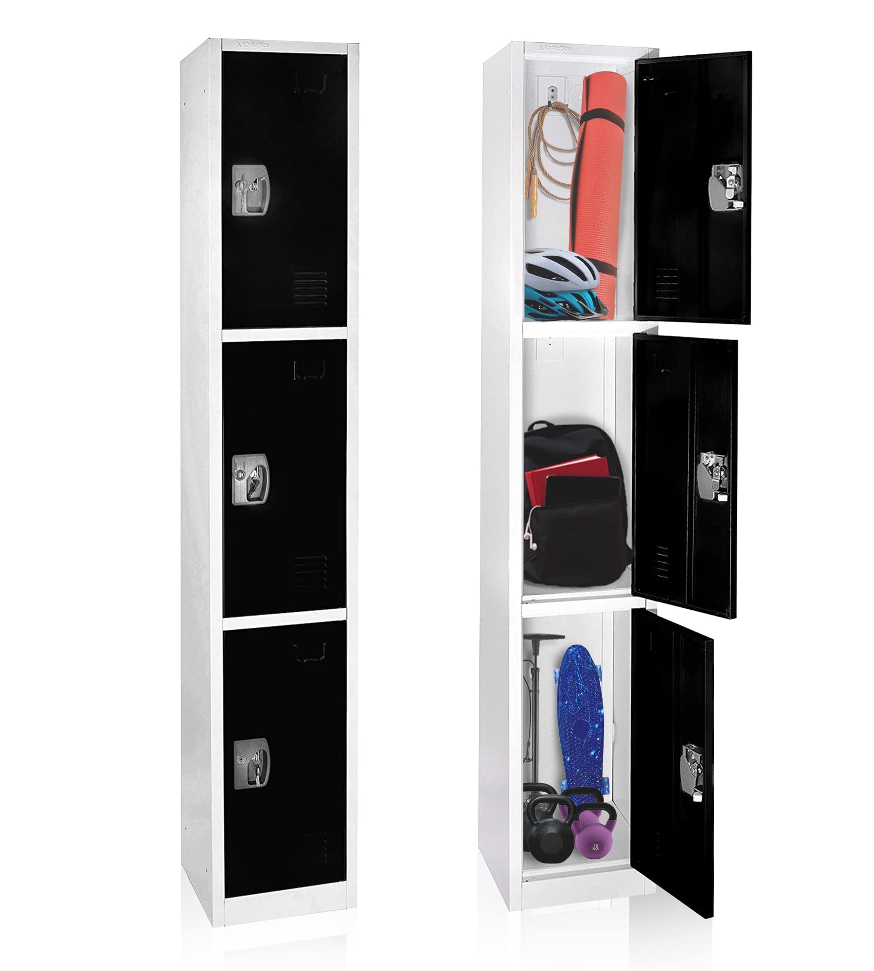 AdirOffice Large School Locker with 3 Doors 3 Hooks Storage Locker for ...
