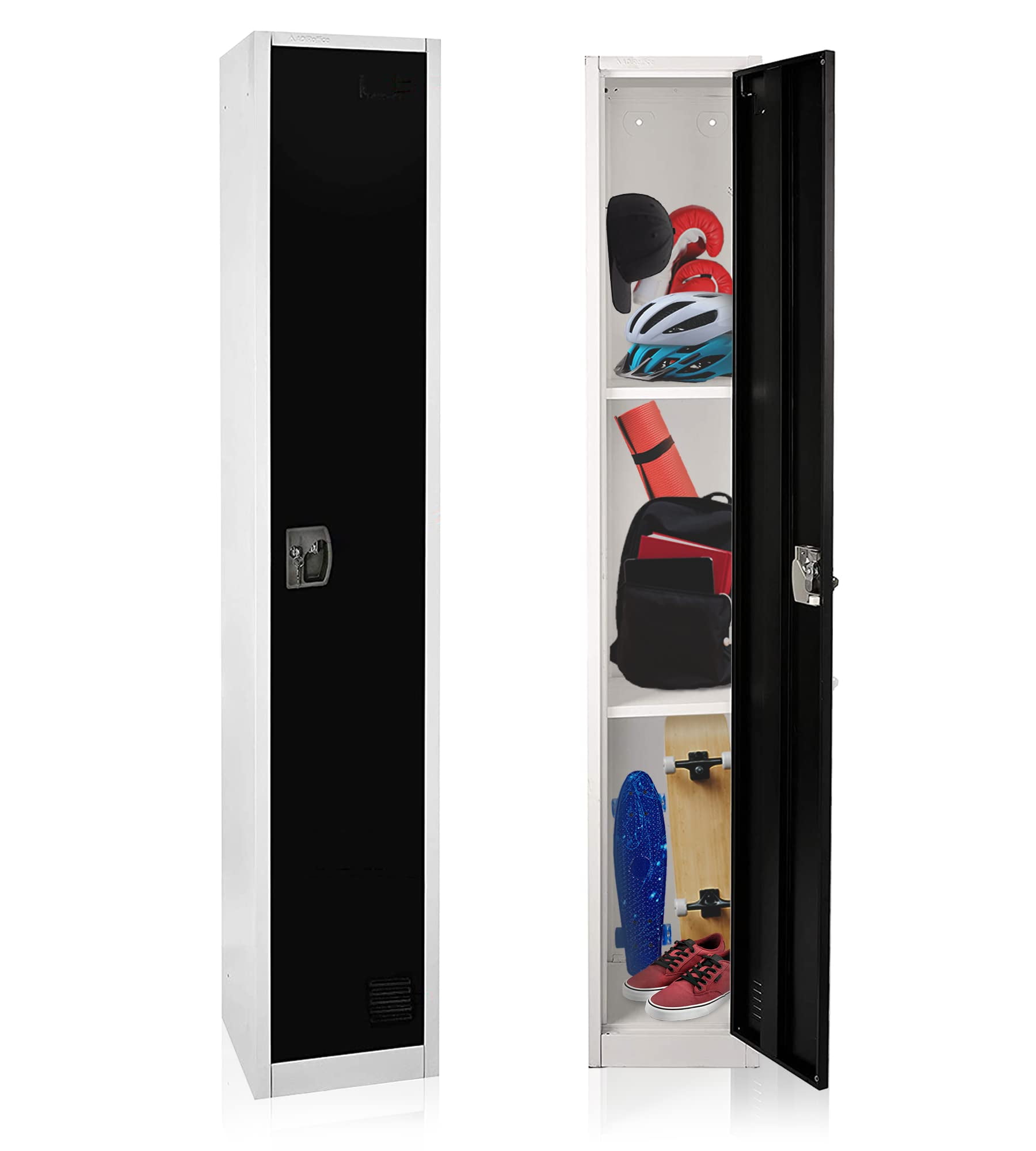 AdirOffice Large Steel Metal Storage School Locker - Single Tier Free Standing Storage ...