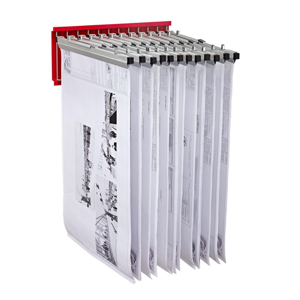 AdirOffice Red Steel Sheet File Blueprint Blueprint Pivot Wall Rack ...