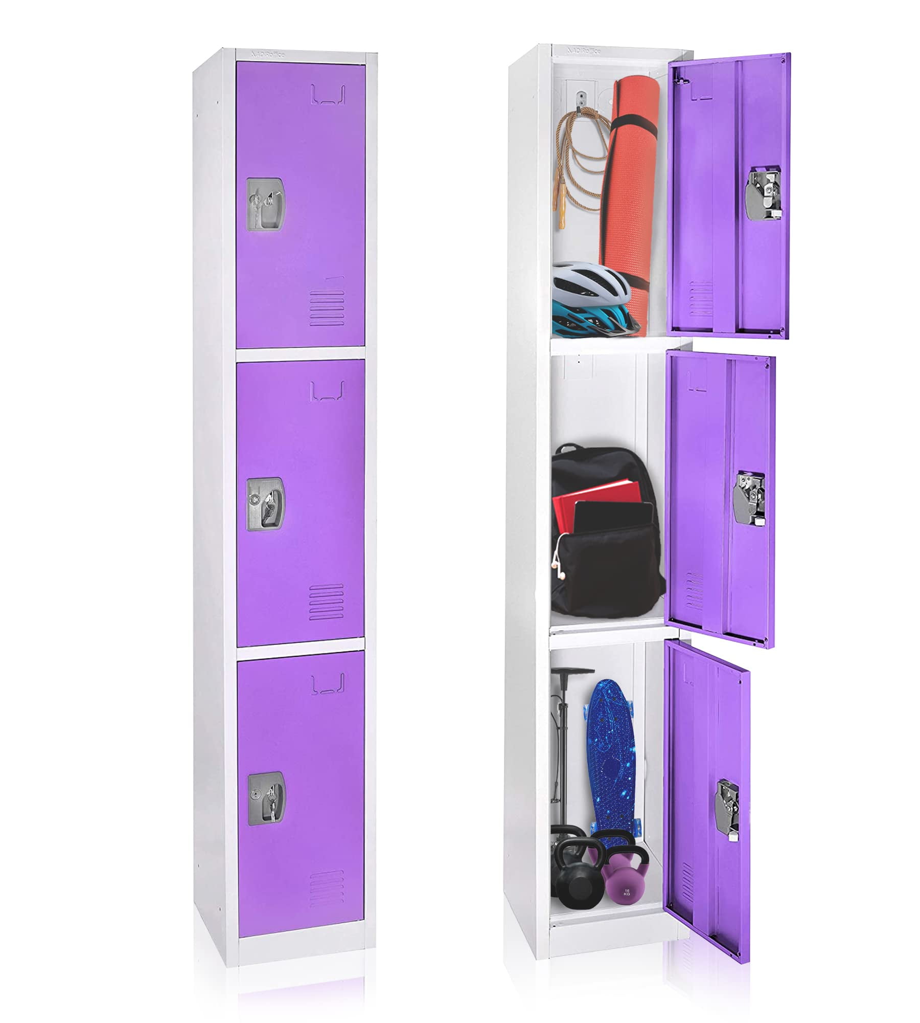 AdirOffice Tall Steel Locker Storage with 3 Doors 3 Hooks Storage ...