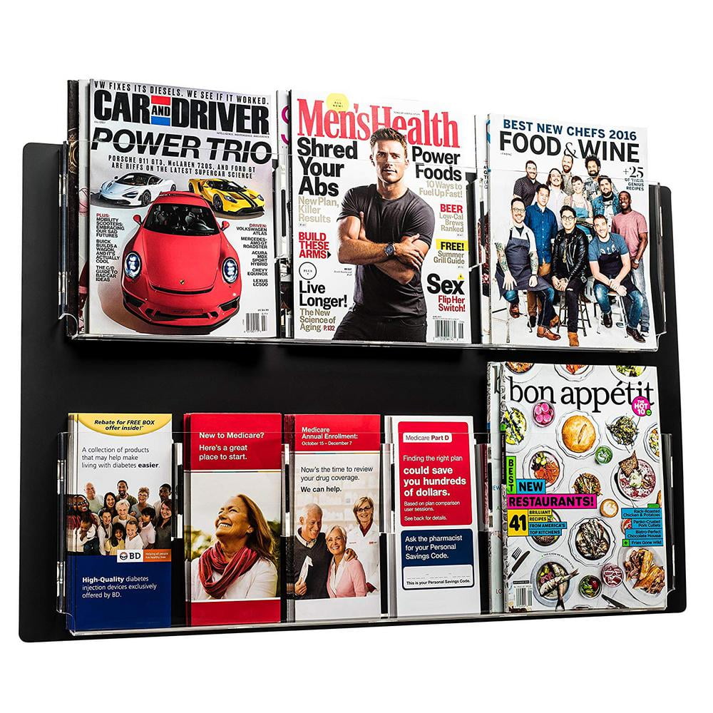 AdirOffice Wall Mount Magazine Rack, Acrylic, 29 inches x 23 inches ...