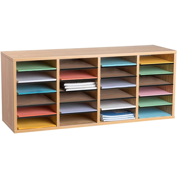 AdirOffice Wooden Adjustable Literature Organizer, 24 Compartment ...