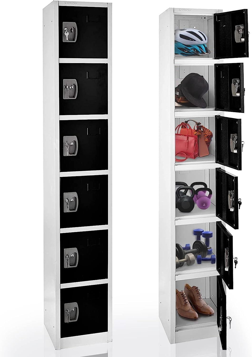 Adiroffice 6-Door Metal Storage Locker with Keys and Hangers, Black ...