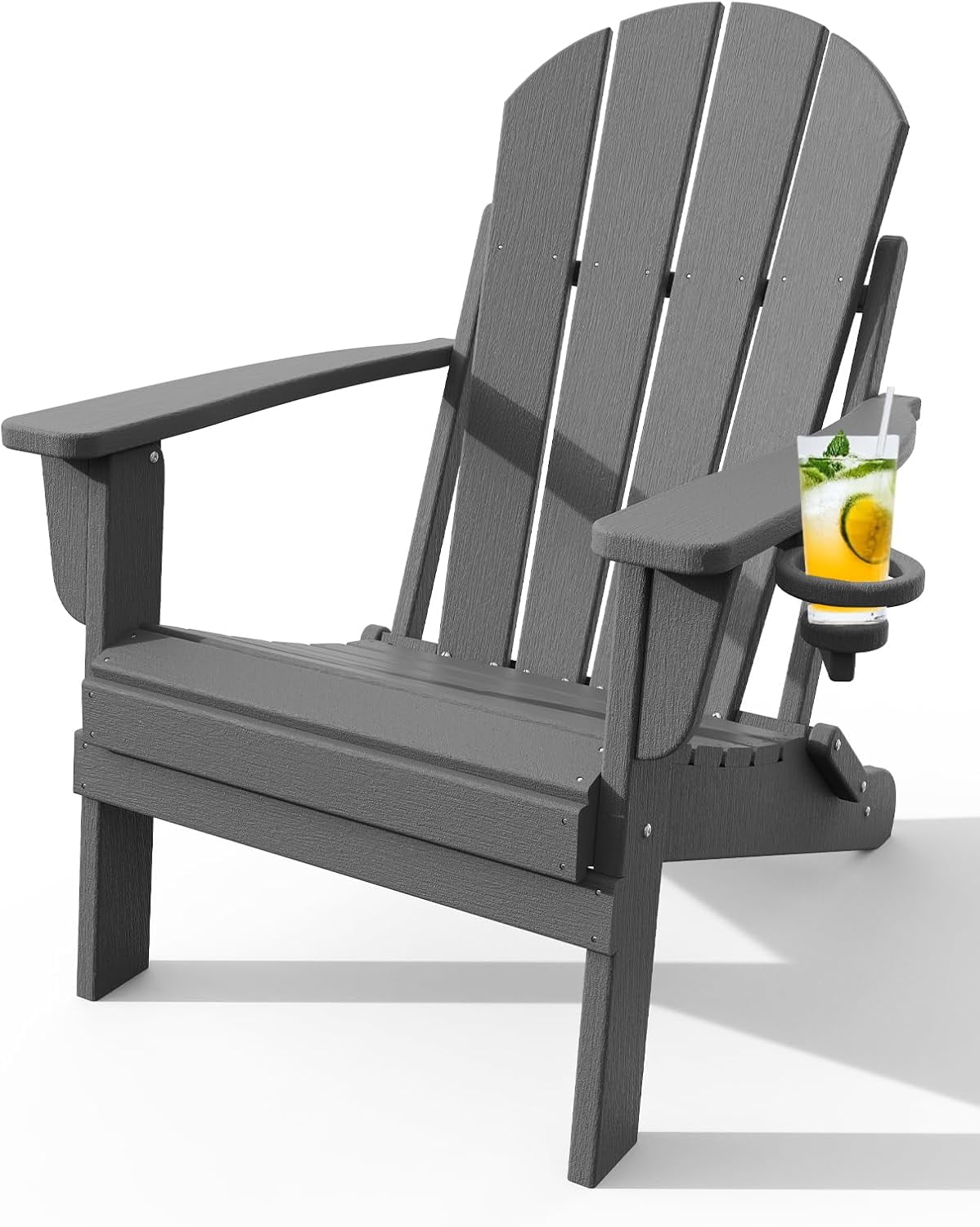 Adirondack Chair with Cup Holder, Folding HDPE Patio Chairs, Outdoor ...