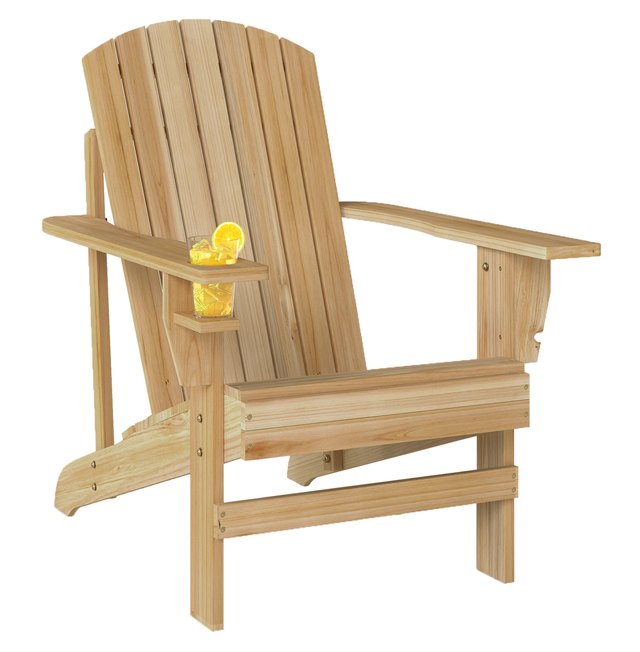 Adirondack Chair Outdoor, Fir Wood Patio Lounge with Cupholder, Natural ...