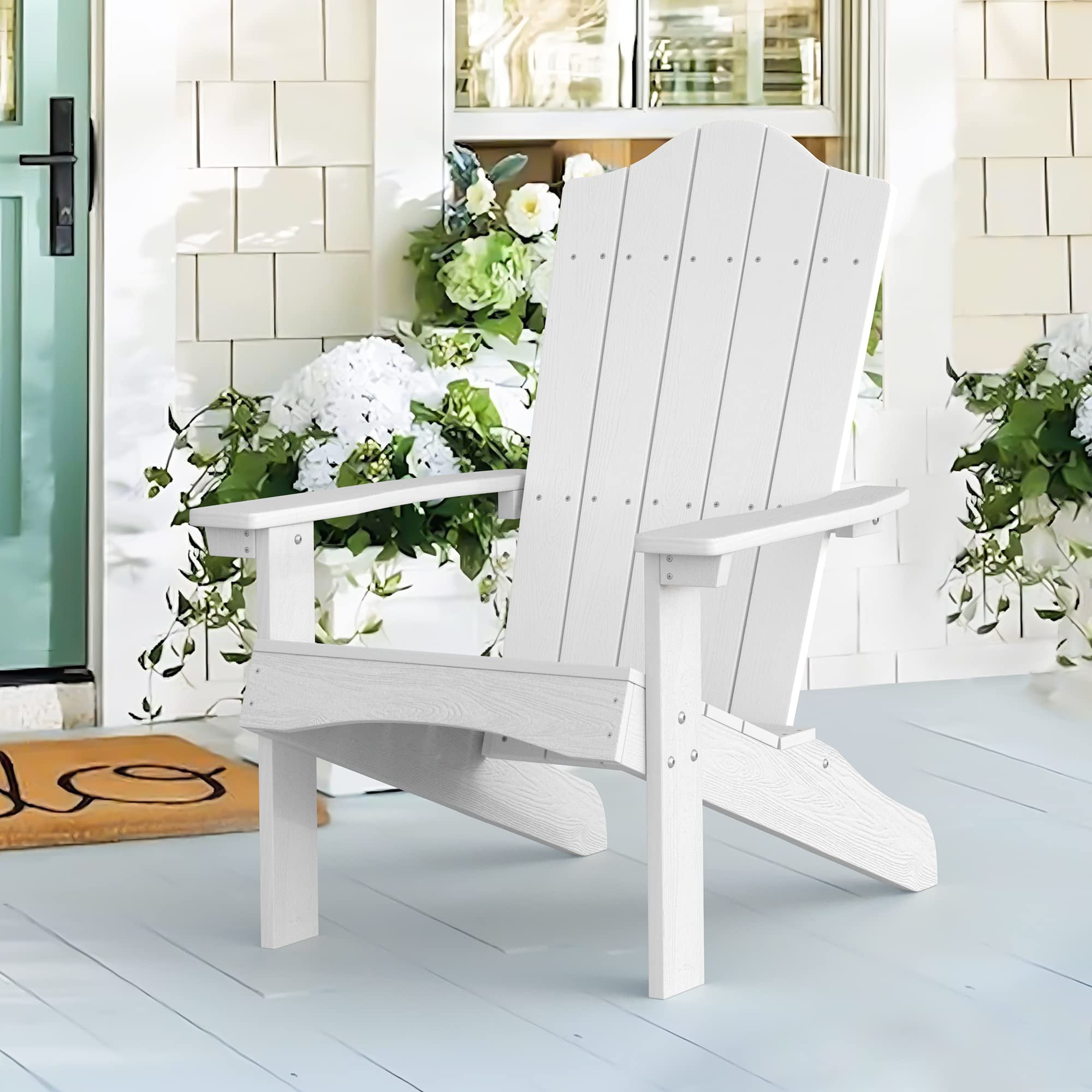 Adirondack Chair Outdoor Furniture, White Plastic Patio Chair with Wood ...