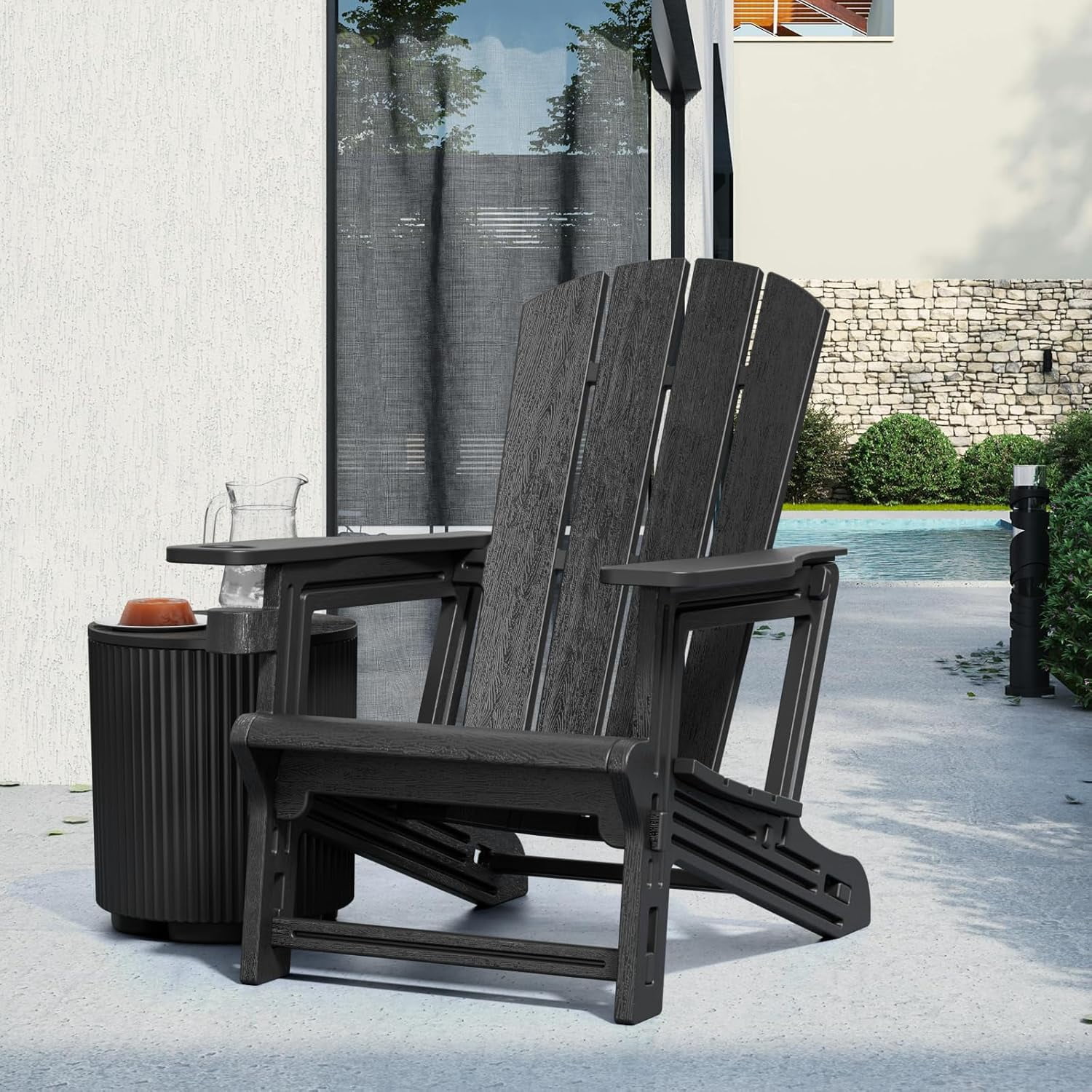 Adirondack Chair, Patio Chair with Cup Holder, Plastic Recliner Chair ...