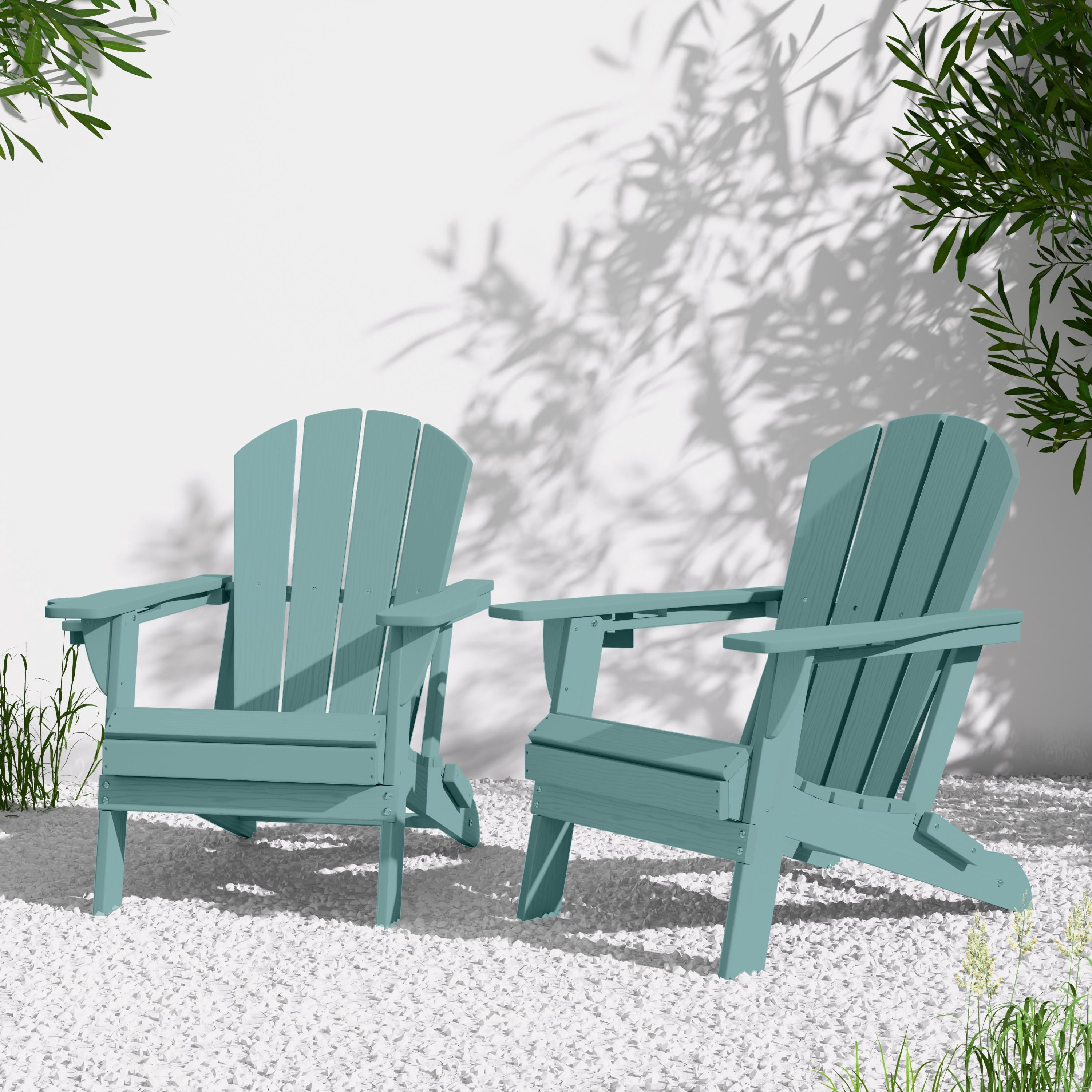 Adirondack Chair Set of 2, HDPE All-Weather Patio Chairs with Cup ...