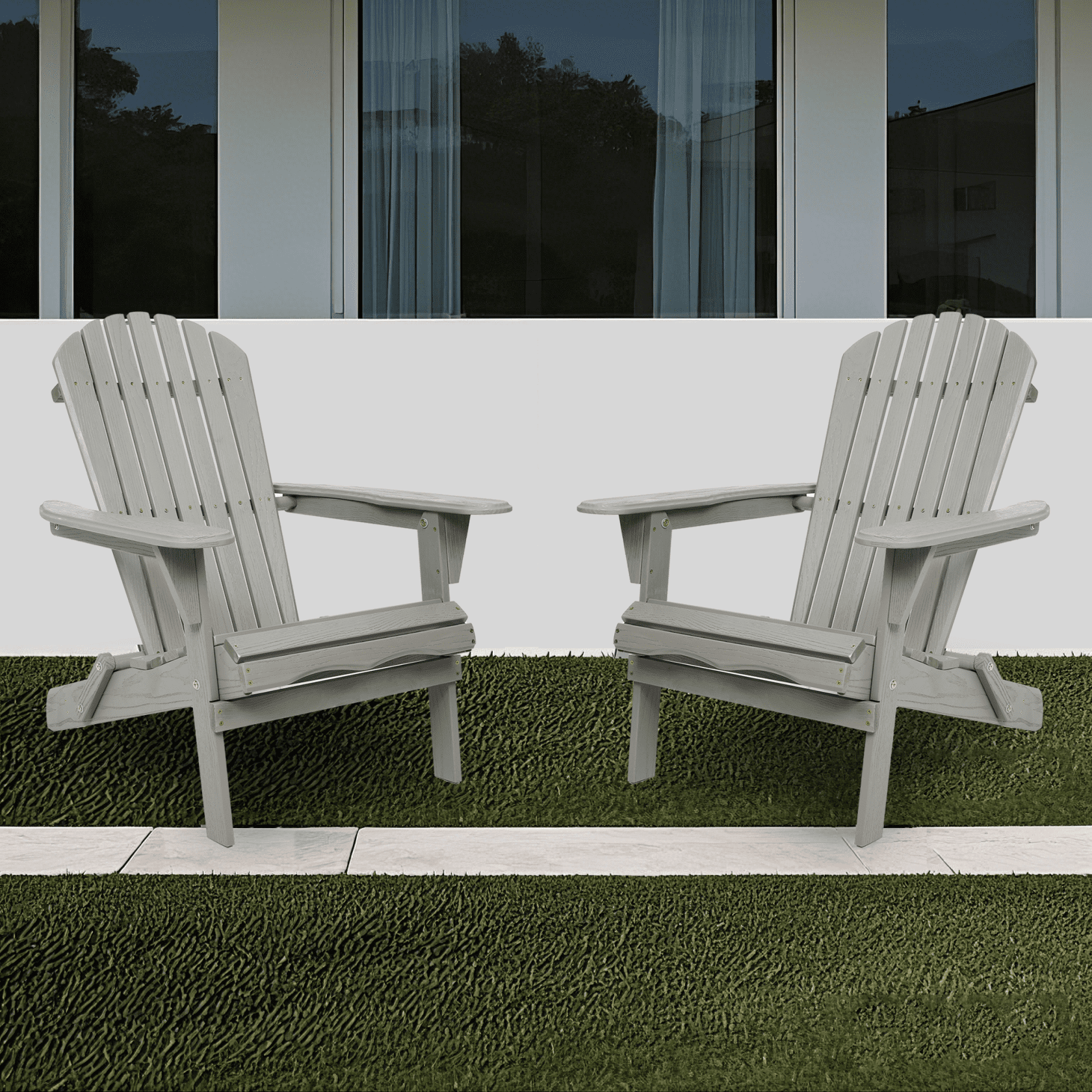 Adirondack Chair Set of 2 with Weather Resistant Solid Cedar Wood, Easy Fold & Store Design for ...