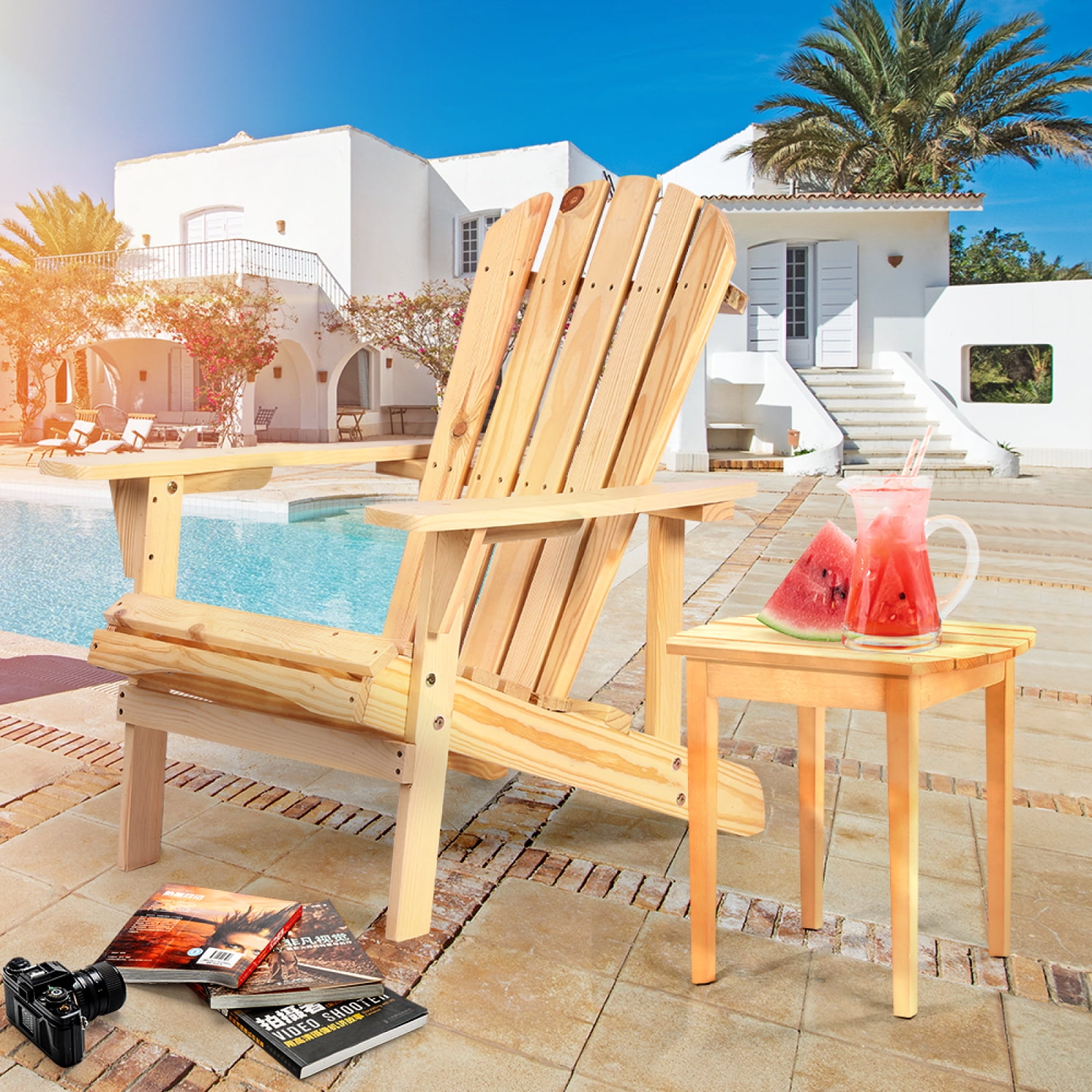 Adirondack Chair Solid Wood Outdoor Patio Furniture for Backyard ...