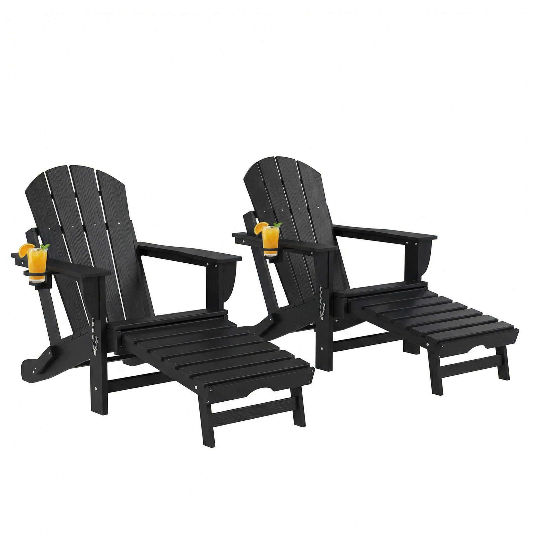 Adirondack Chairs Set of 2, Folding Fire Pit Chairs with Ottoman & Cup ...