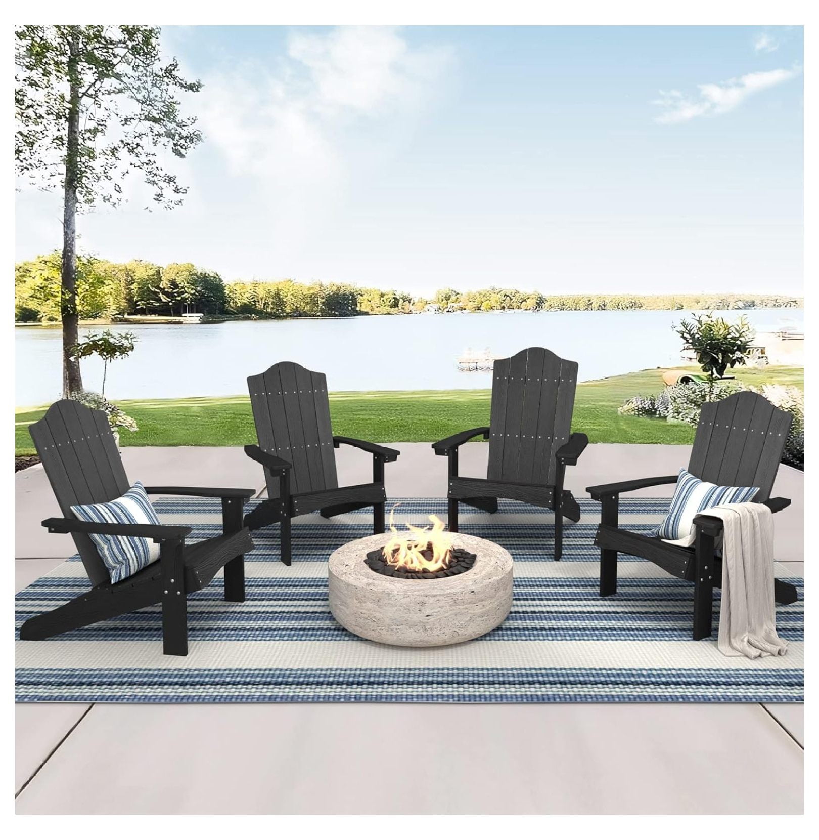 Adirondack Chairs Set of 4, Black Adirondack Chair, Modern Plastic ...