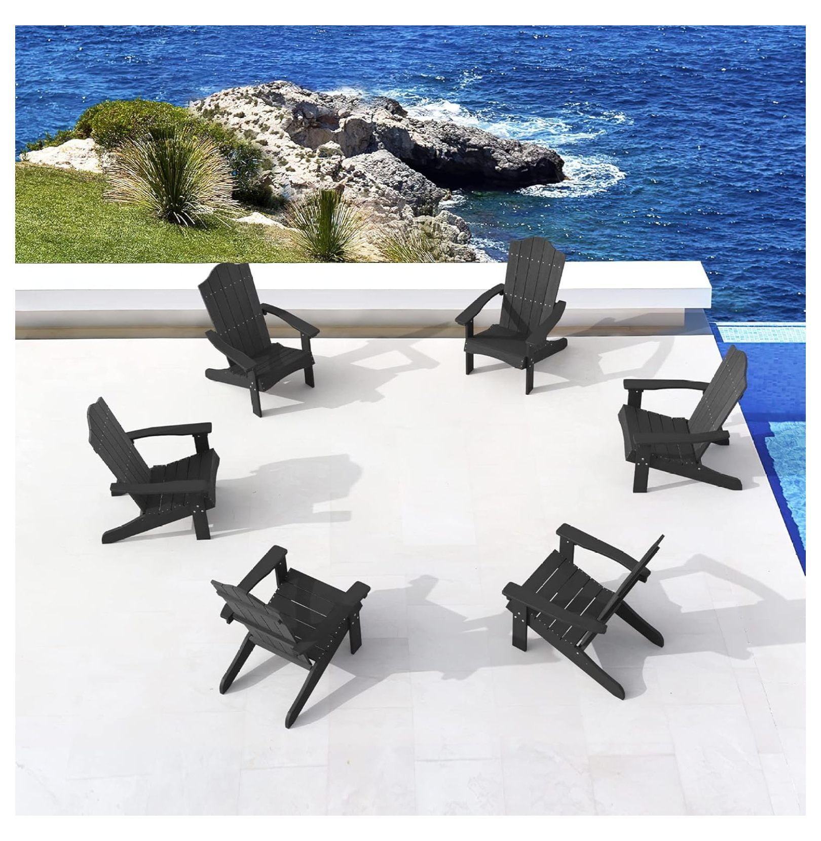Adirondack Chairs Set of 6, Black Adirondack Chair, Modern Plastic ...