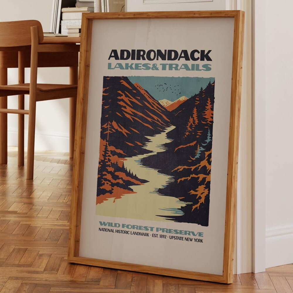 Adirondack Hiking Print Travel Art Wall Decor Retro Hiking Poster ...