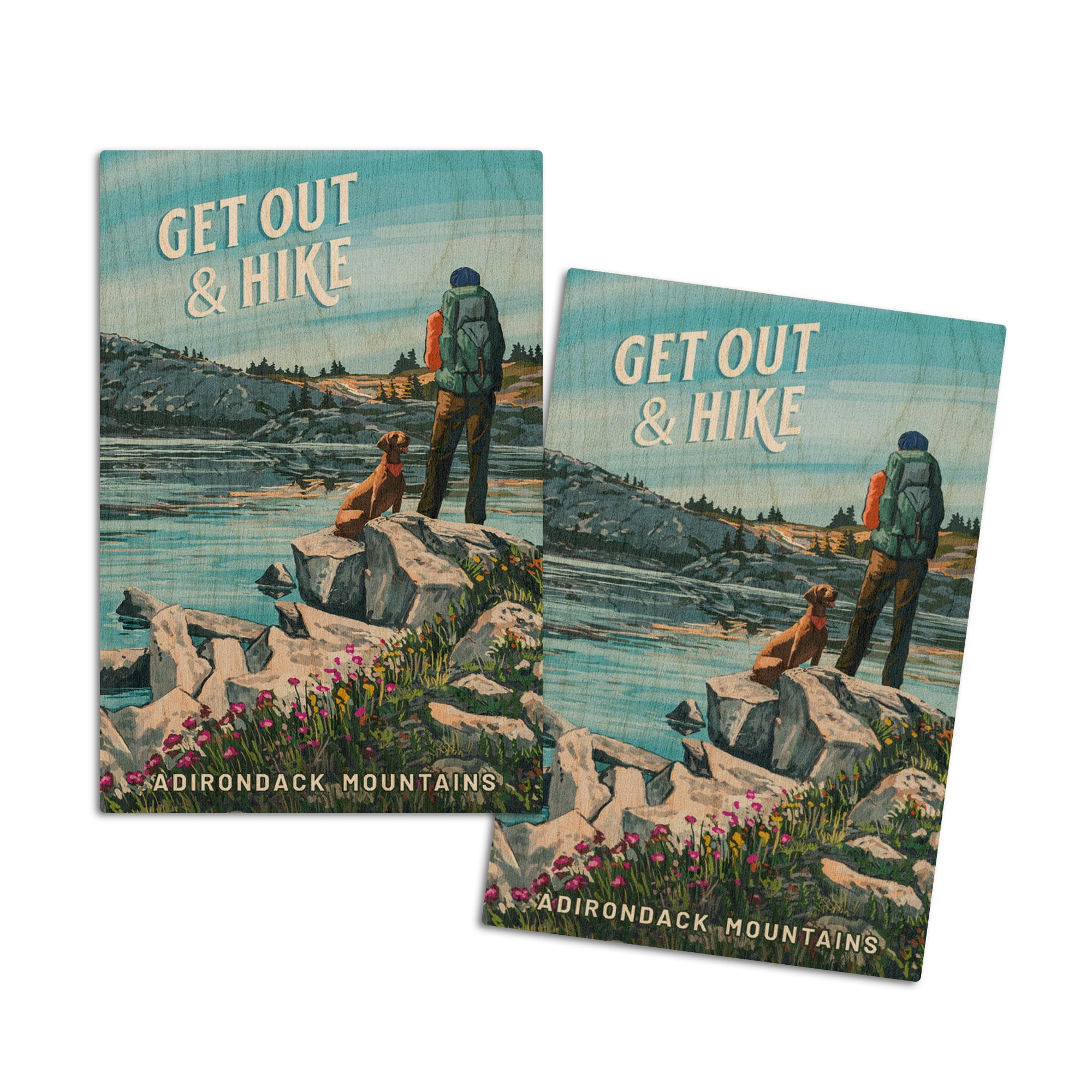 Adirondack Mountains, Get Out and Hike (4x6 Birch Wood Postcards, 2 ...