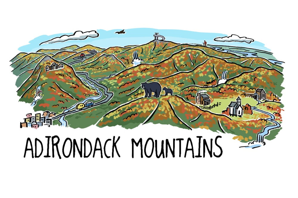 Adirondack Mountains, Line Drawing, Fall Version Press (16x24 Giclee ...