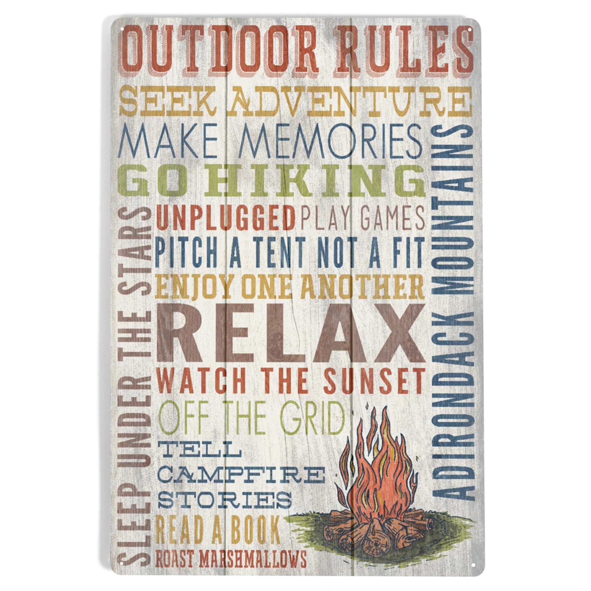 Adirondack Mountains, New York, Outdoor Rules, Rustic Typography (12x18 ...