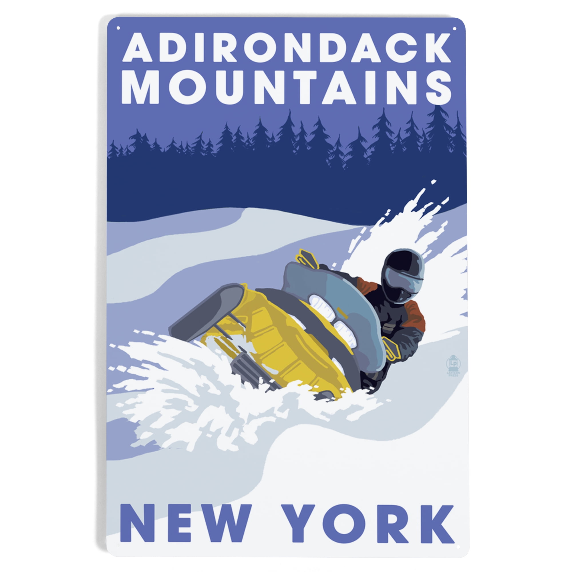 Adirondack Mountains, New York, Snowmobile Scene (12x18 Aluminum Art ...