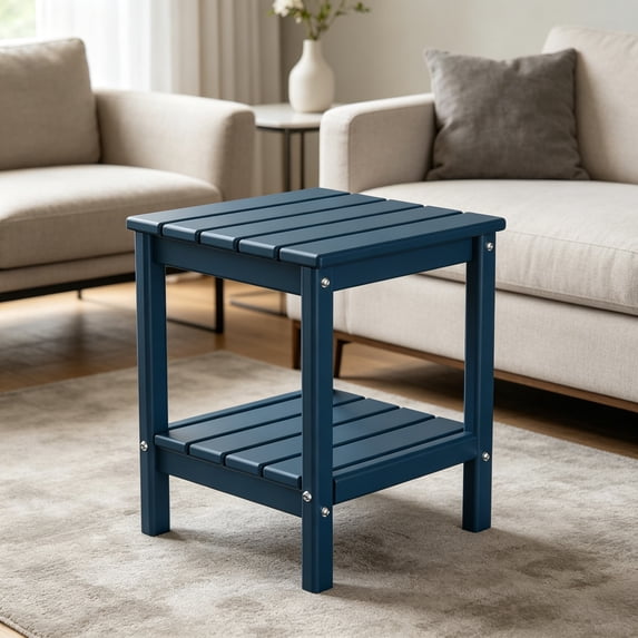 Adirondack Outdoor Side Table, 14" x 13", Plastic, All Weather, Blue ...