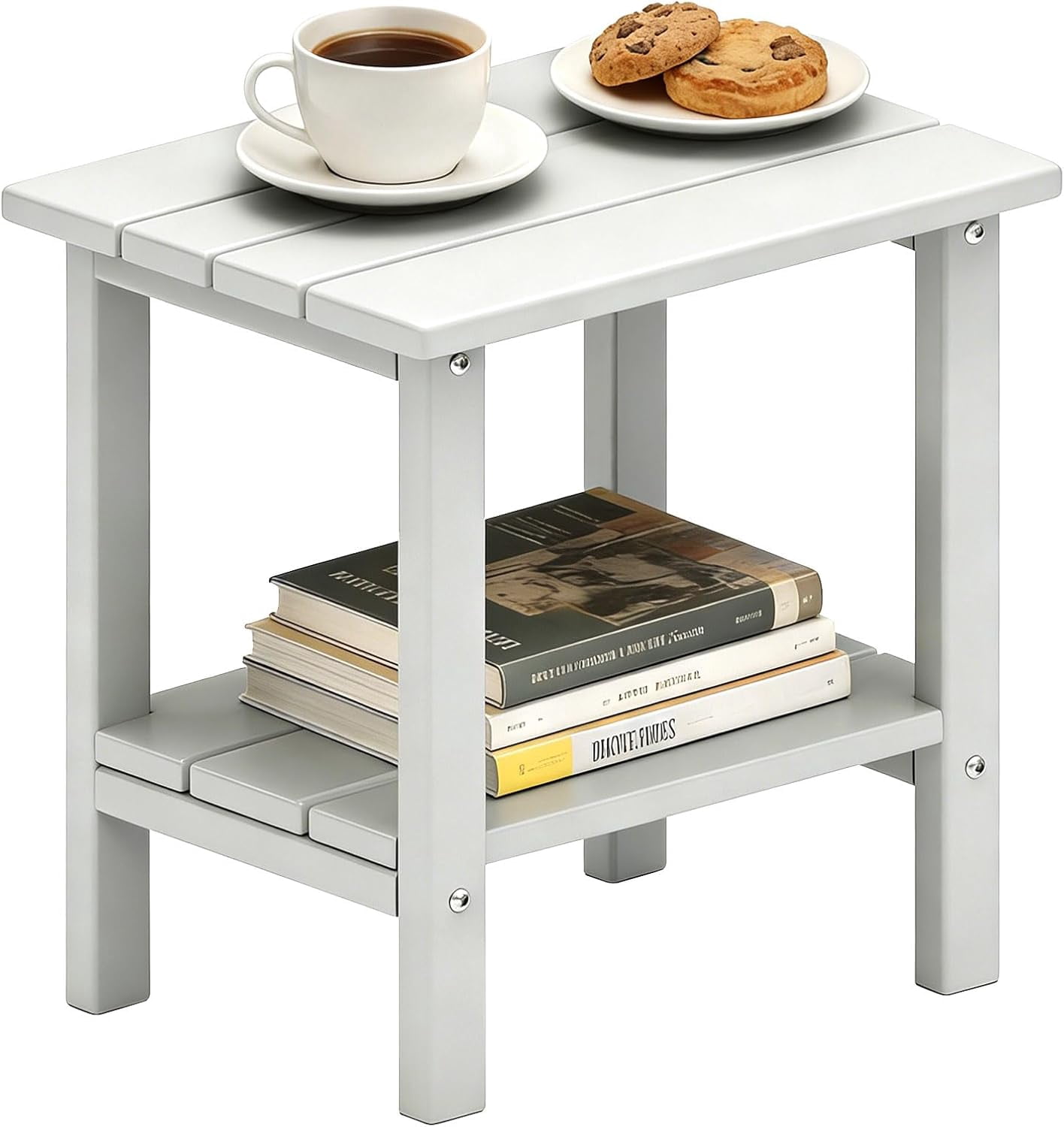 Adirondack Outdoor Side Table, 16" HDPE Patio Side Table with Shelf ...