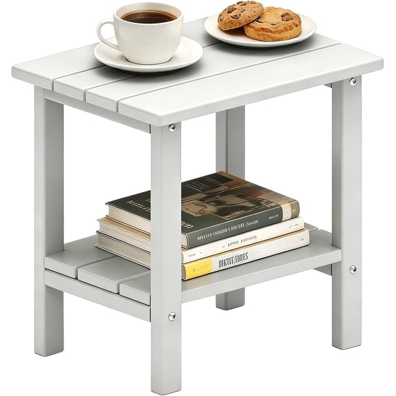 Adirondack Outdoor Side Table, 16" HDPE Patio Side Table with Shelf ...