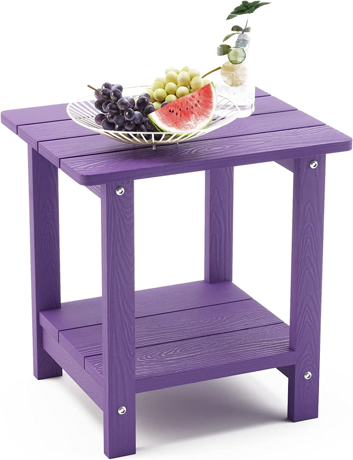 Outdoor Side Table, 2-Tier Purple HDPS Patio End Table Weather ...