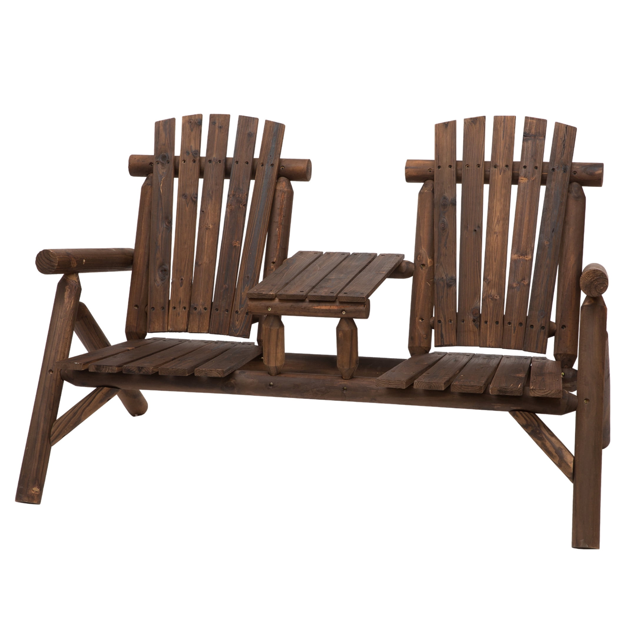 Adirondack Patio Bench with Table - 2 Seat Outdoor Loveseat - Fir Wood ...