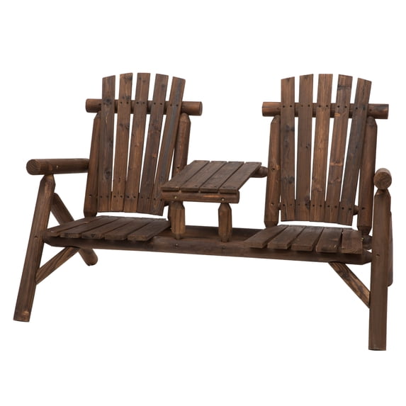 Adirondack Patio Bench with Table - 2 Seat Outdoor Loveseat - Fir Wood ...