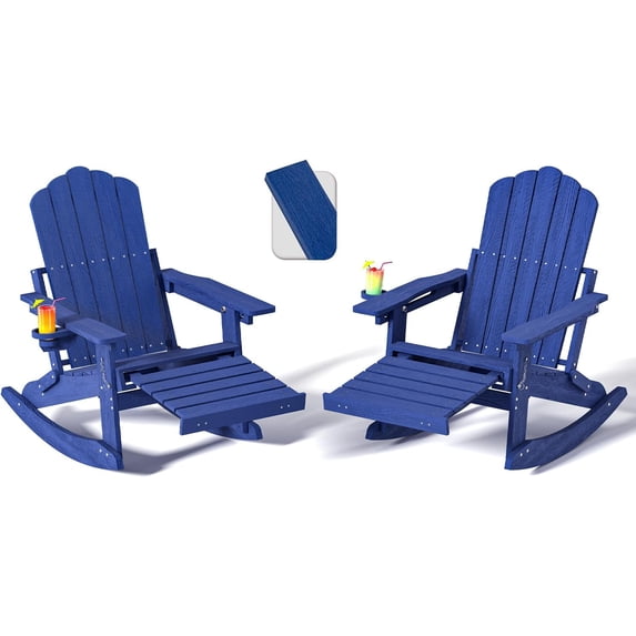 Adirondack Rocking Chair with Retractable Ottoman, 6-in-1 Foldable ...