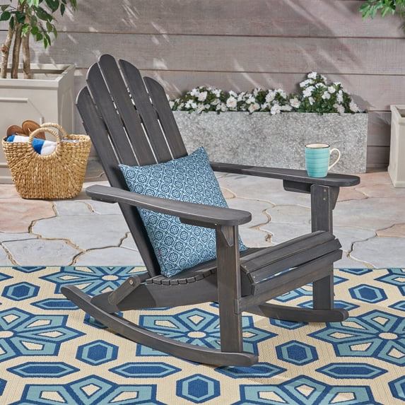 Adirondack Rocking Chair Solid Acacia Wood Outdoor Rocker Chair Weather ...