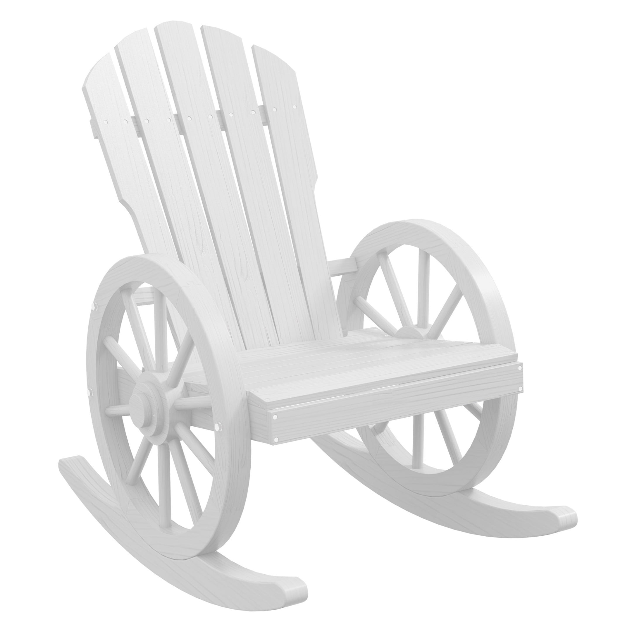 Adirondack Rocking Chair - Wooden Outdoor Rocker with Wagon Wheel Arms ...