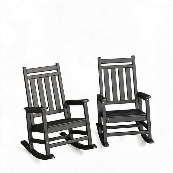 Adirondack Rocking Chair with 2-Tier Side Table, Outdoor HDPE Rocking ...