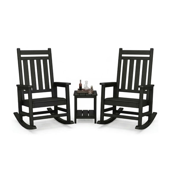 Adirondack Rocking Chair with 2-Tier Side Table, Outdoor HDPE Rocking ...